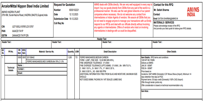 AM/NS India releases tender for 1,200 t of ferro manganese supply ...